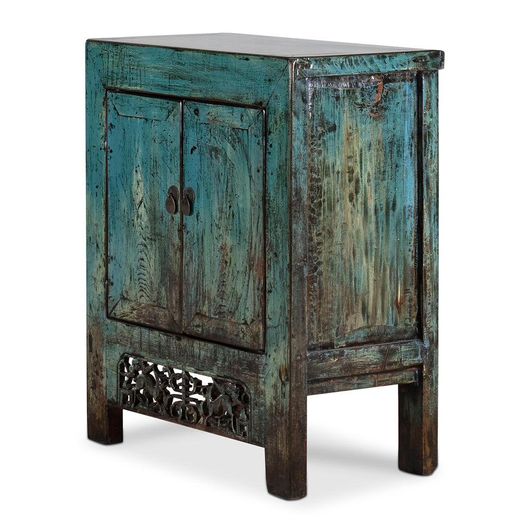 Blue Side Cabinet with Carved Apron — Shimu