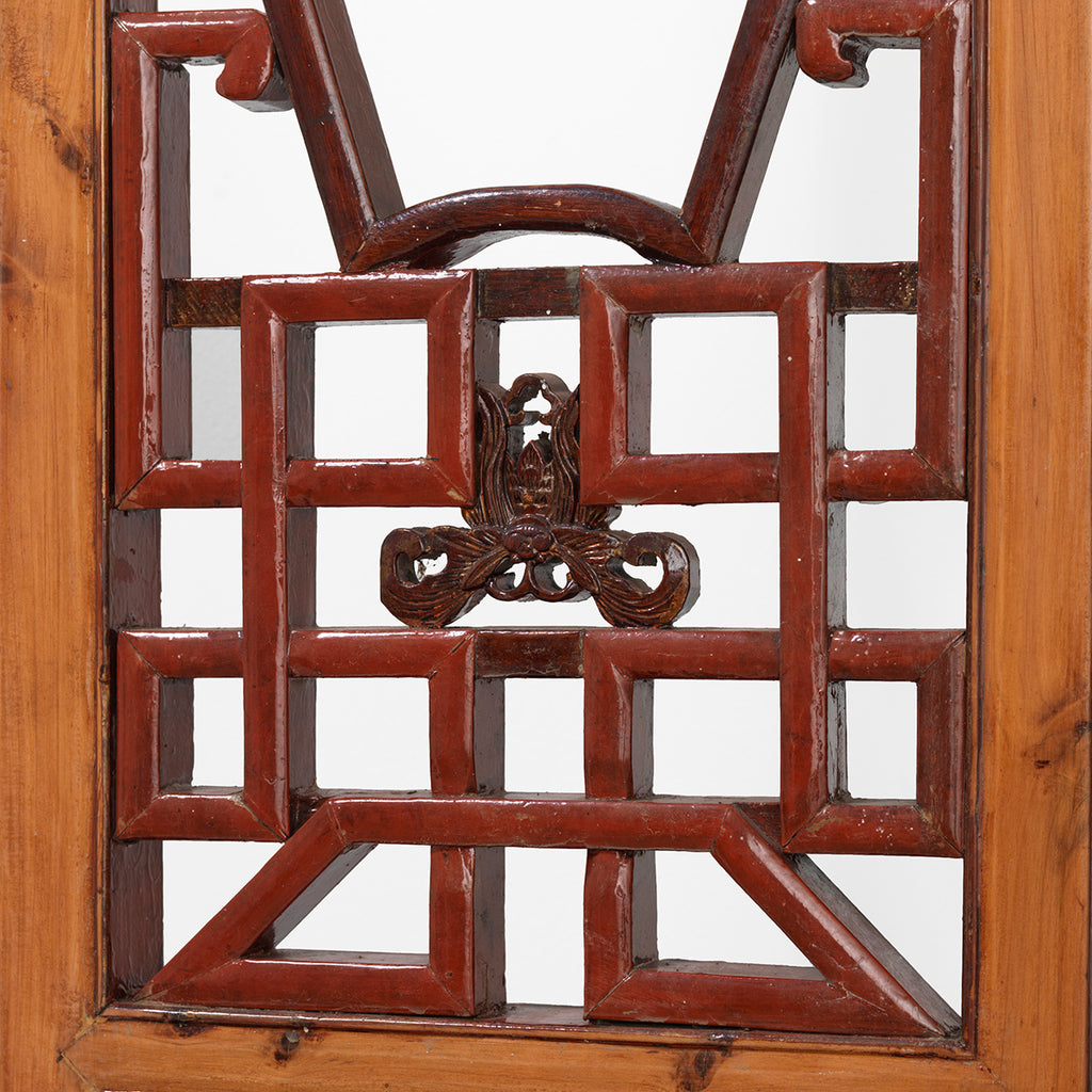 Pair of Tall Lattice Window Panels, Natural and Red — Shimu