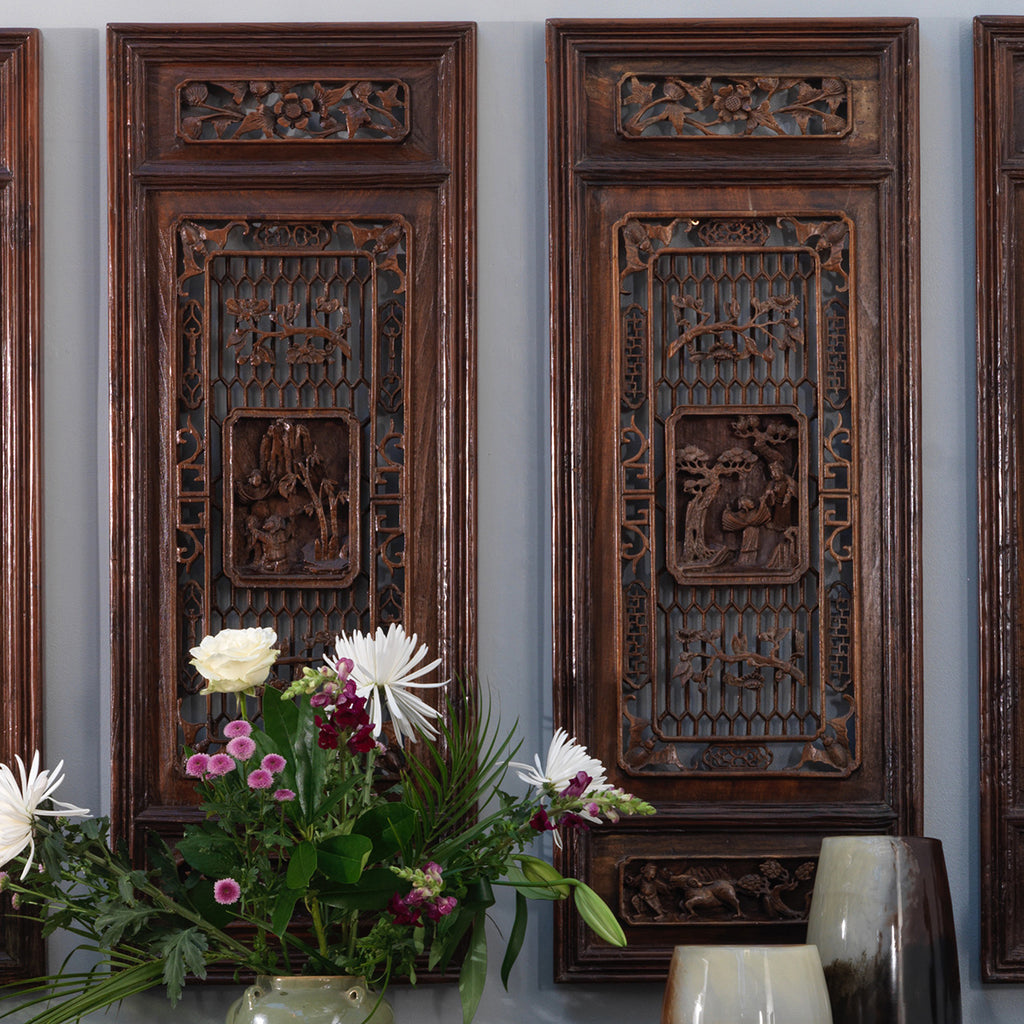 Set of Four Antique Carved Fretwork Window Panels — Shimu