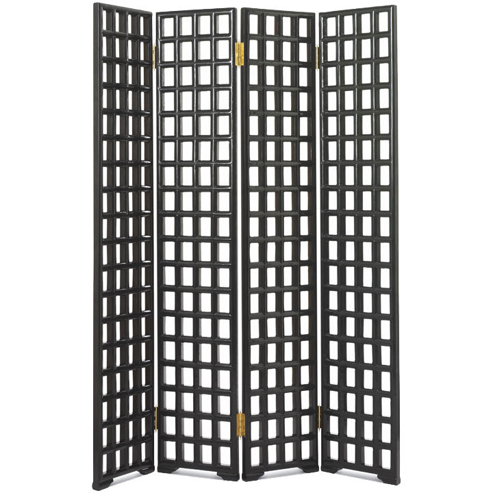 Carved Lattice Screen, Black Lacquer — Shimu