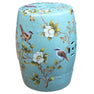 Pale Blue Ceramic Stool, Birds and Flowers — Shimu