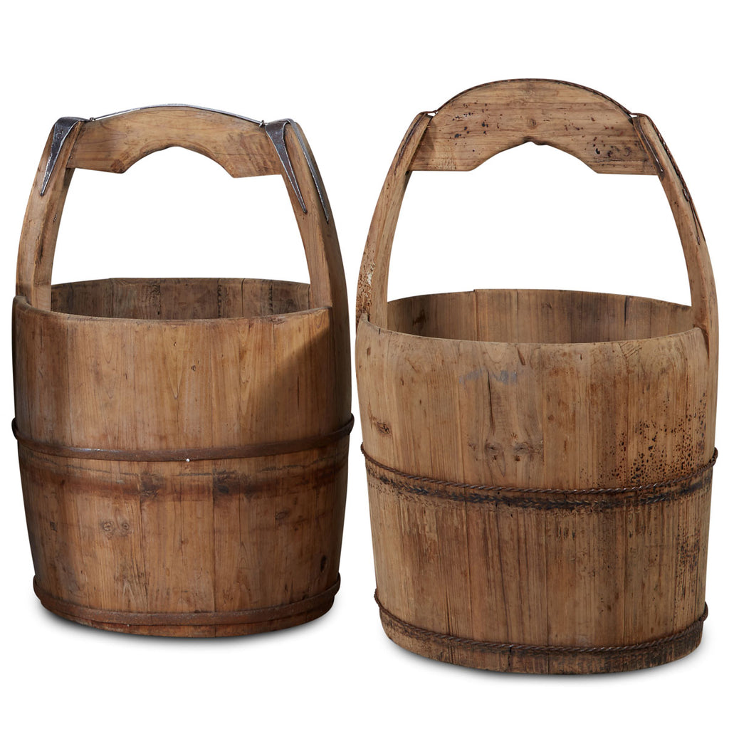 Large Round Antique Wooden Bucket — Shimu